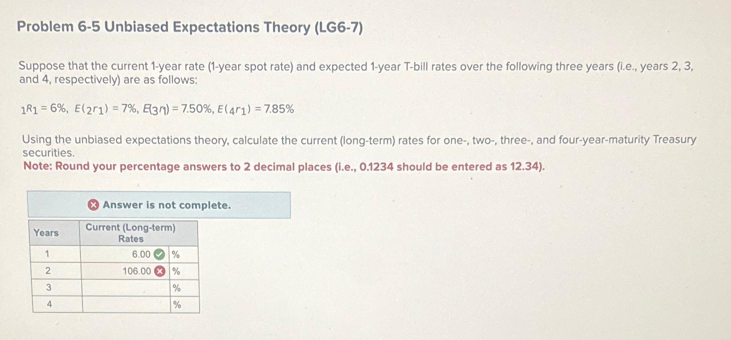 Solved Problem 6-5 ﻿Unbiased Expectations Theory | Chegg.com