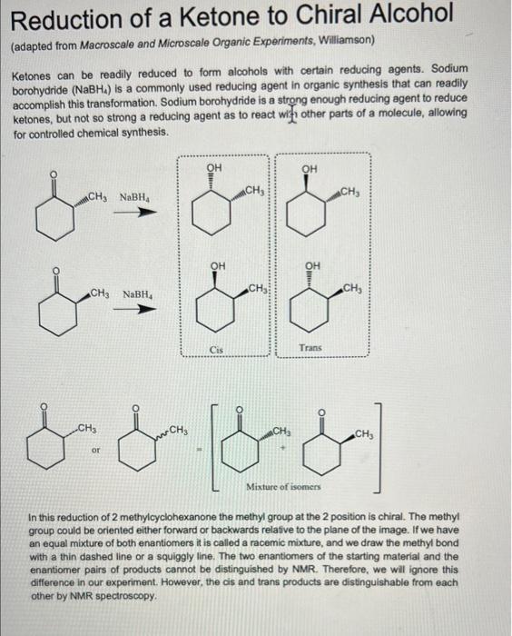 Reduction of a Ketone to Chiral Alcohol (adapted from | Chegg.com