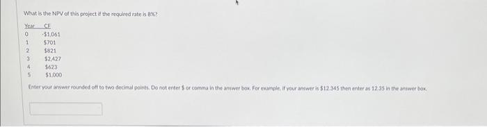 Solved What is the NPV of this project if the required rate | Chegg.com