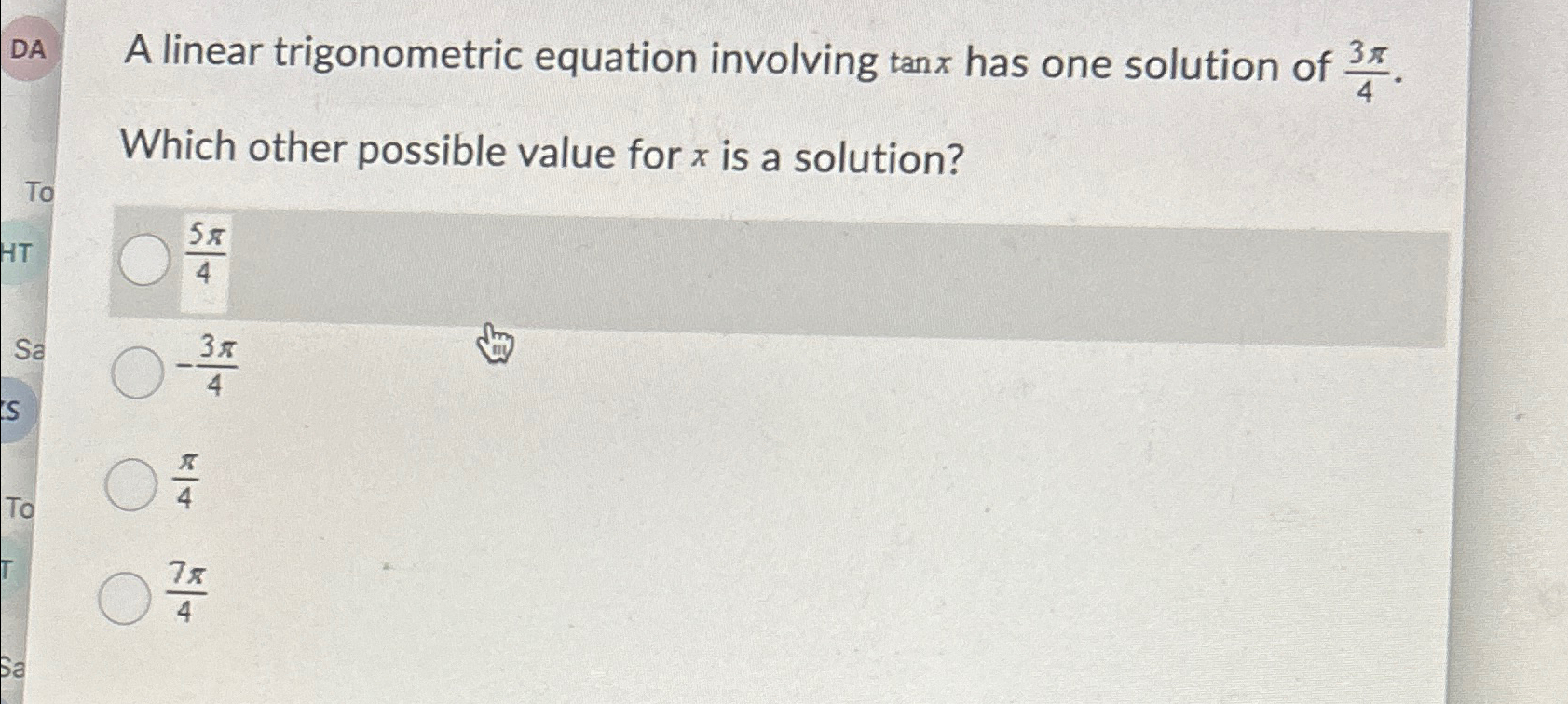 Solved A linear trigonometric equation involving tanx ﻿has | Chegg.com