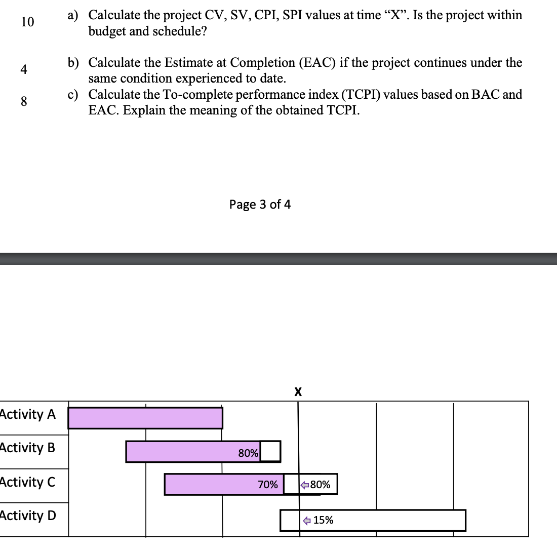 Solved a) ﻿Calculate the project CV, ﻿SV, ﻿CPI, SPI values | Chegg.com