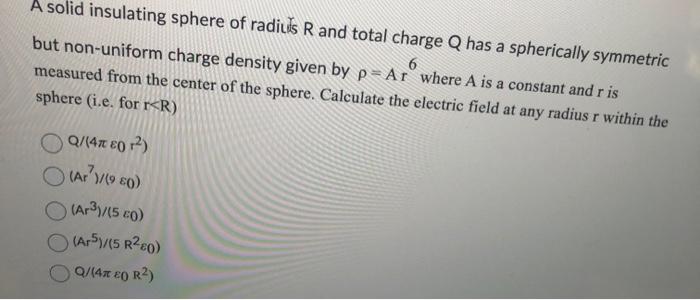 Solved A solid insulating sphere of radius's R and total | Chegg.com