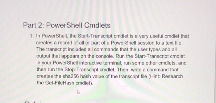 Solved art 2: PowerShell Cmdlets 1. In PowerShell, the | Chegg.com