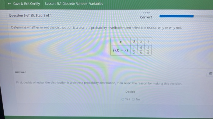 Solved Save & Exit Certify Lesson: 5.1 Discrete Random | Chegg.com
