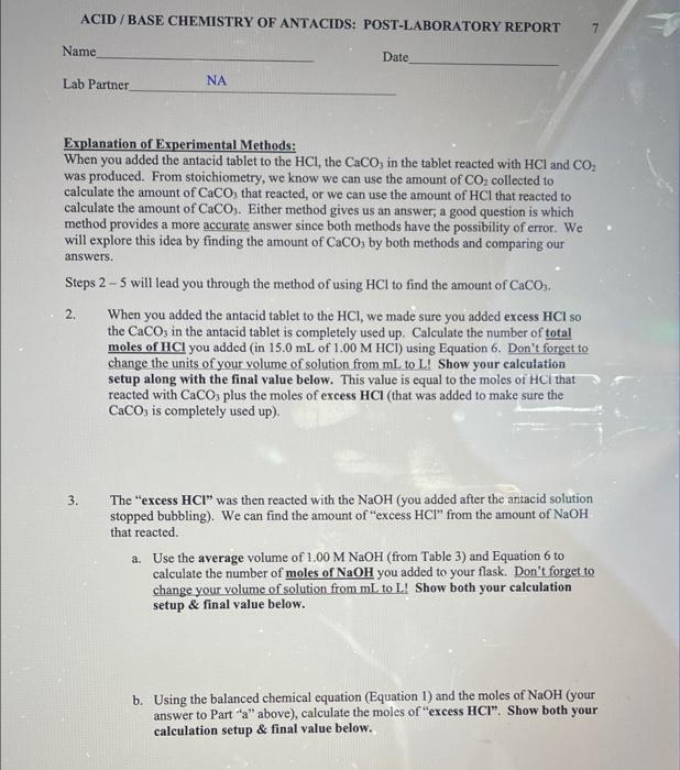Solved 6 ACID/BASE CHEMISTRY OF ANTACIDS: POST-LABORATORY | Chegg.com