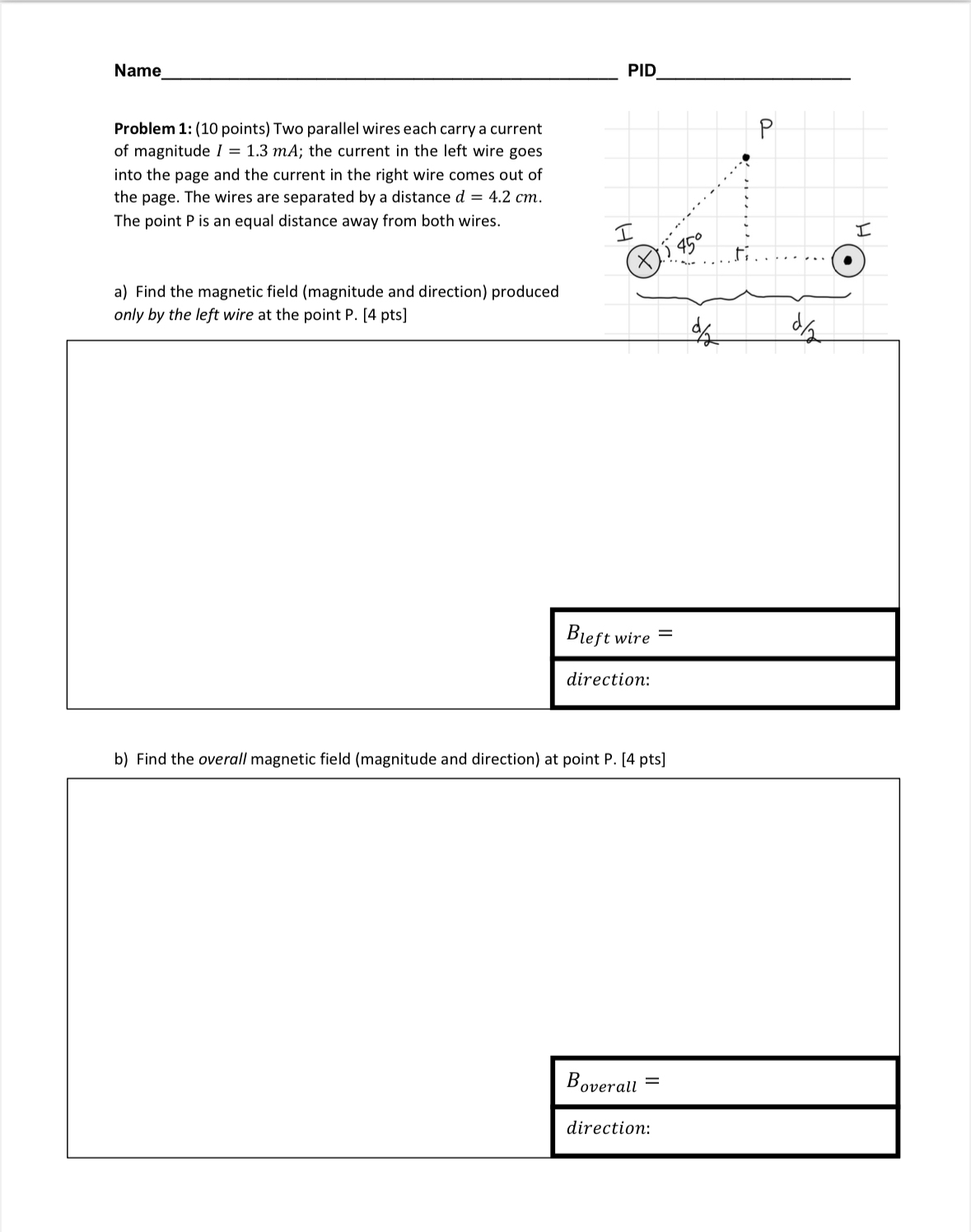 Problem 1: (10 ﻿points) ﻿Two parallel wires each | Chegg.com