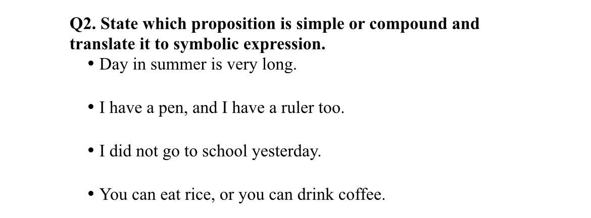 Solved Q2. ﻿State which proposition is simple or compound | Chegg.com
