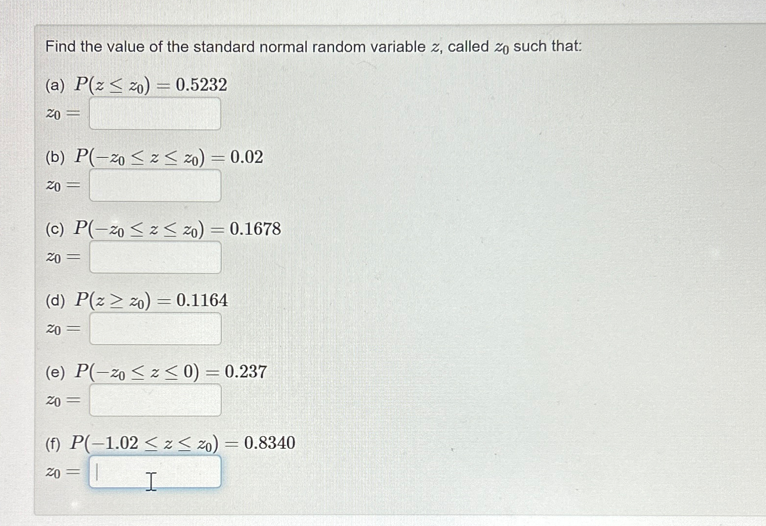 Find the value of the standard normal random variable | Chegg.com
