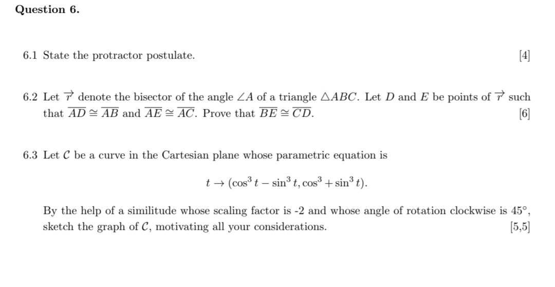 Solved Question 6.6.1 ﻿State the protractor postulate.6.2 | Chegg.com