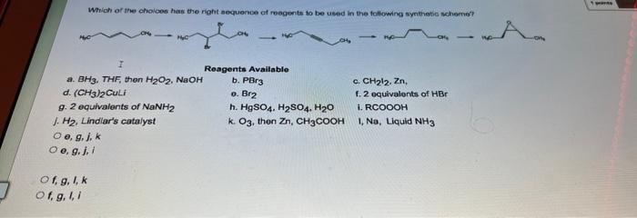 Solved Reafents Available a. BH3. THF, then H2O2, NaOH b. | Chegg.com