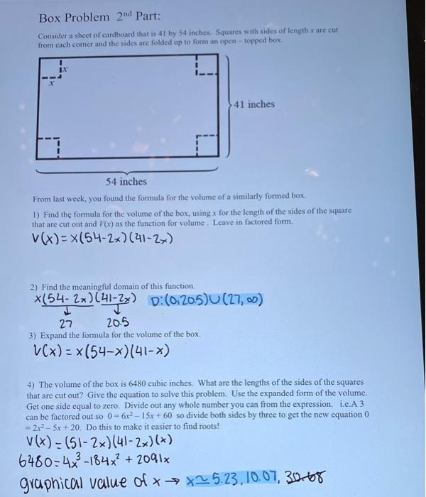 Solved Box Problem 2nd Part: Consider a sheet of cardboard | Chegg.com