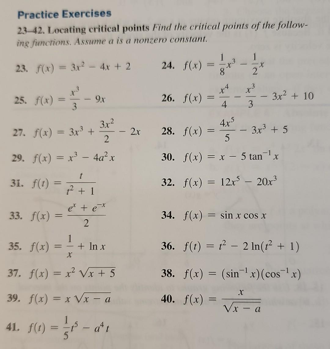 Solved Practice Exercises 23-42. Locating critical points | Chegg.com