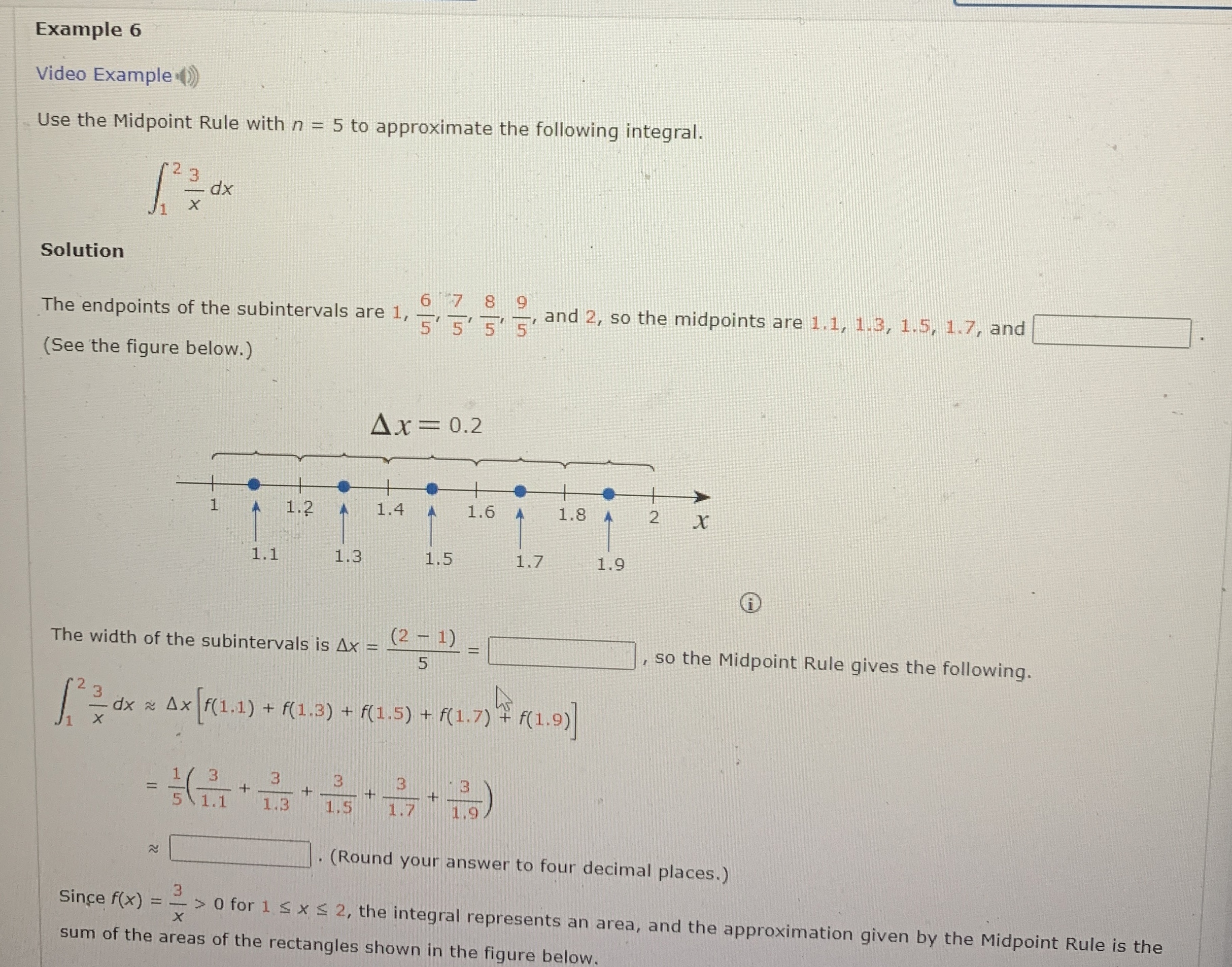 Solved Example 6Video ExampleUse the Midpoint Rule with n=5 | Chegg.com