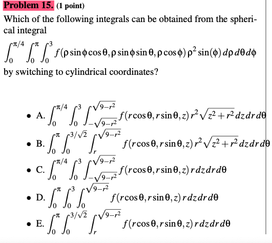 Solved Problem 15. (1 ﻿point)Which of the following | Chegg.com