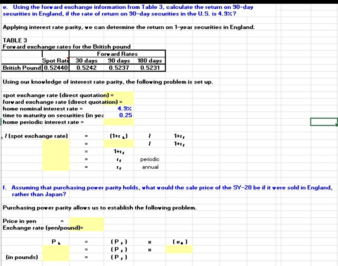 Solved use excel to fill in the black yellow squares. Show | Chegg.com