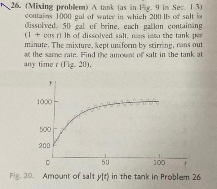 Solved 26. (Mixing problem) A tank (as in Fig. 9 in Sec. | Chegg.com