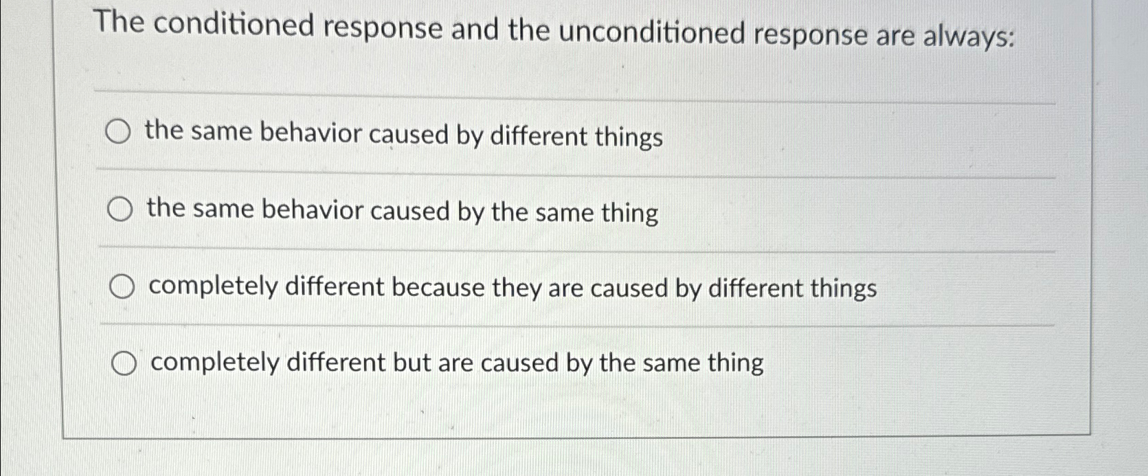 Solved The conditioned response and the unconditioned | Chegg.com