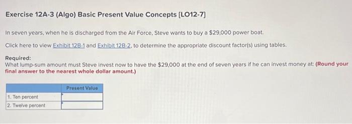 Solved Exercise 12A-3 (Algo) Basic Present Value Concepts | Chegg.com