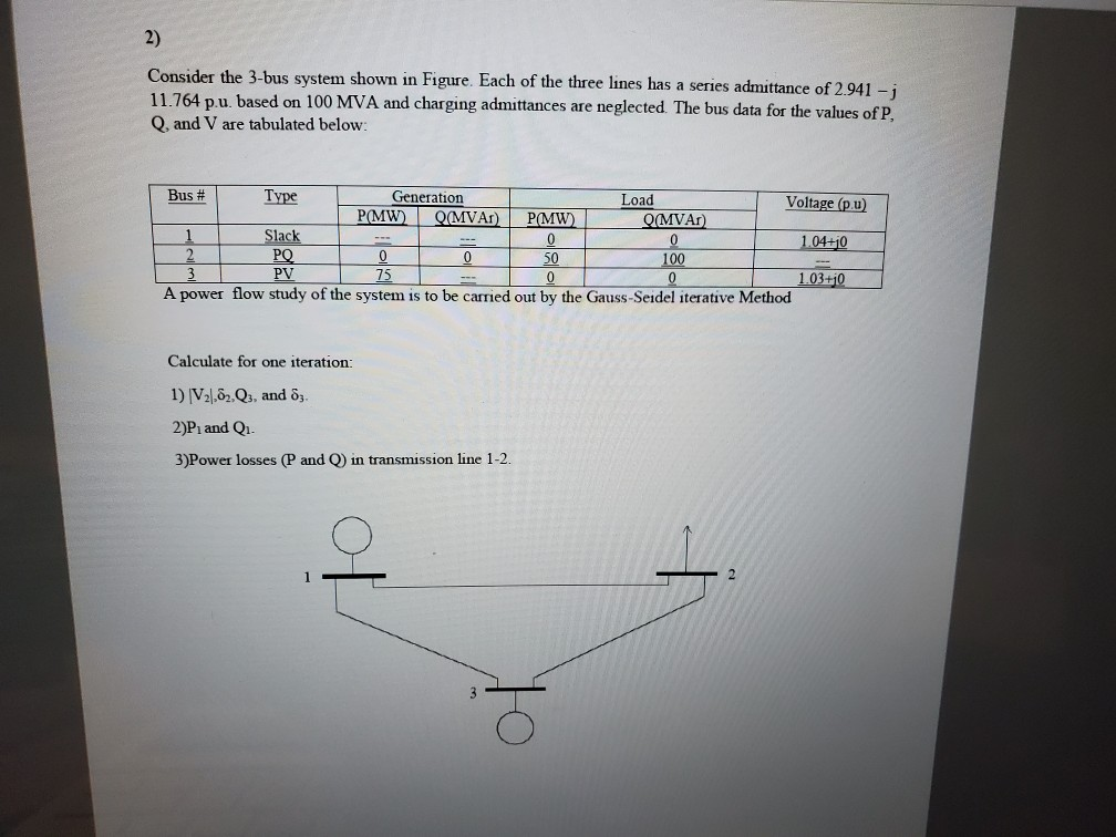 Solved 2) Consider the 3-bus system shown in Figure. Each of | Chegg.com