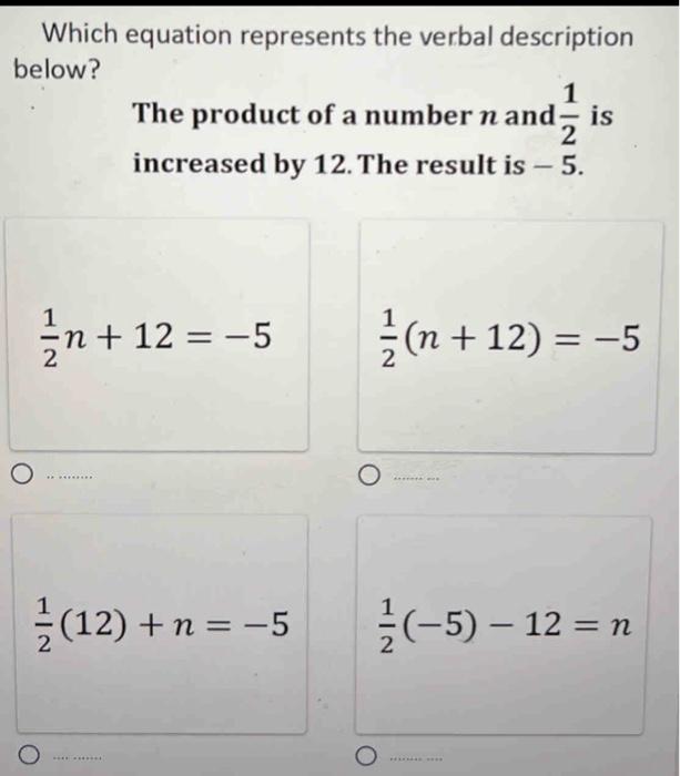 Solved Which equation represents the verbal description | Chegg.com