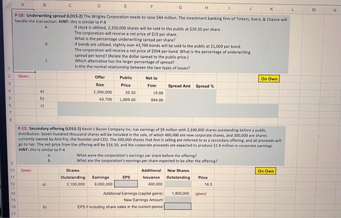 Solved P.10: Underwriting spread (LO15.2) The Wrigley | Chegg.com