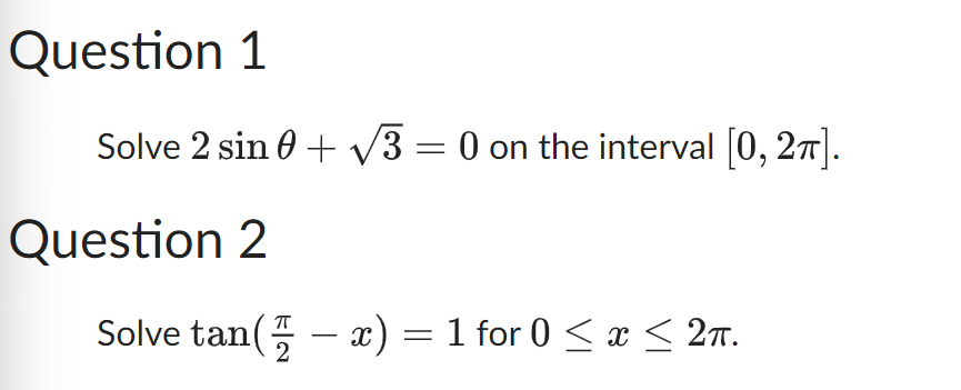 Solved solve tan(π2-x)=1 ﻿for 0≤x≤2π. | Chegg.com