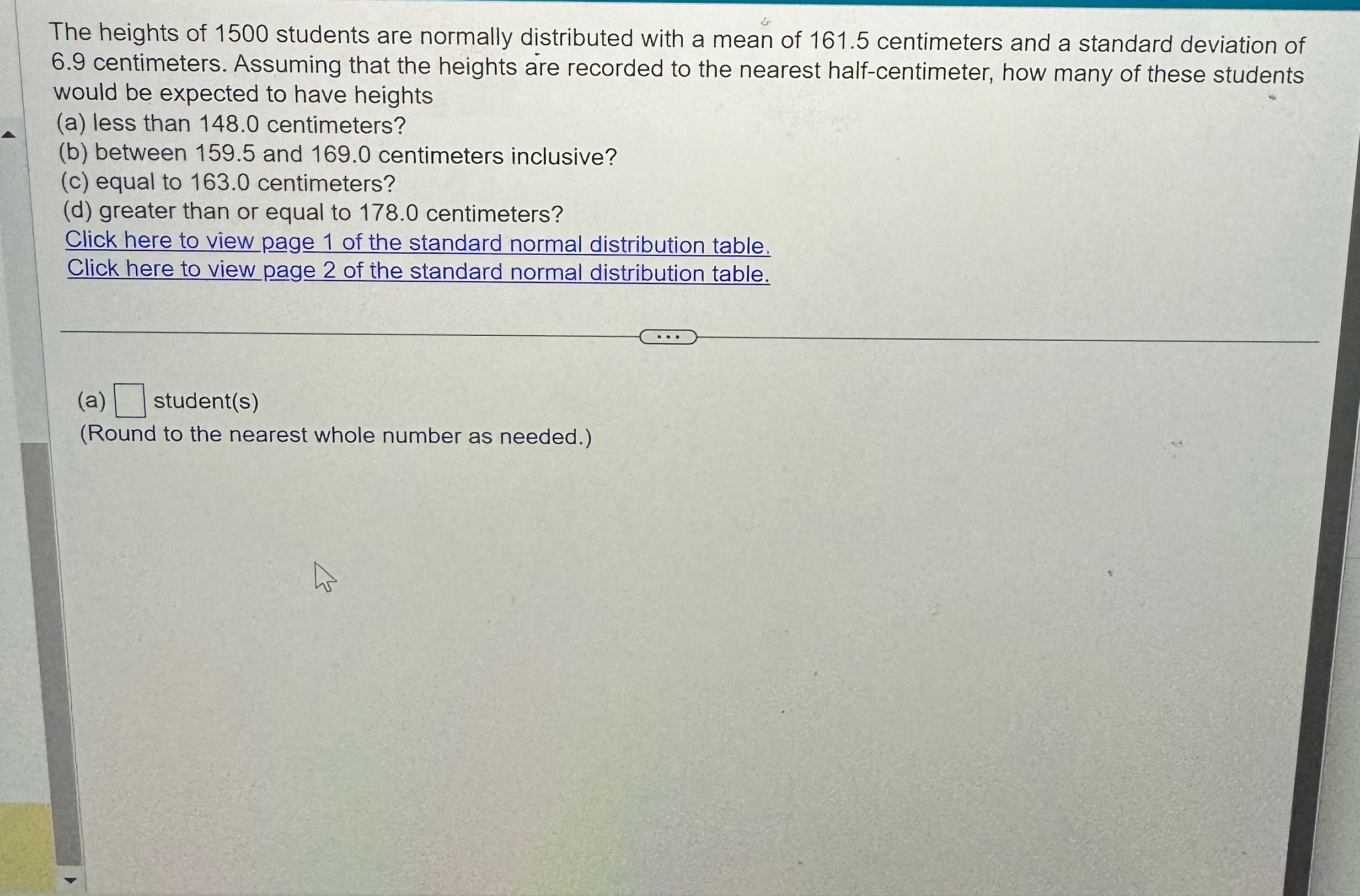 Solved The heights of 1500 ﻿students are normally | Chegg.com