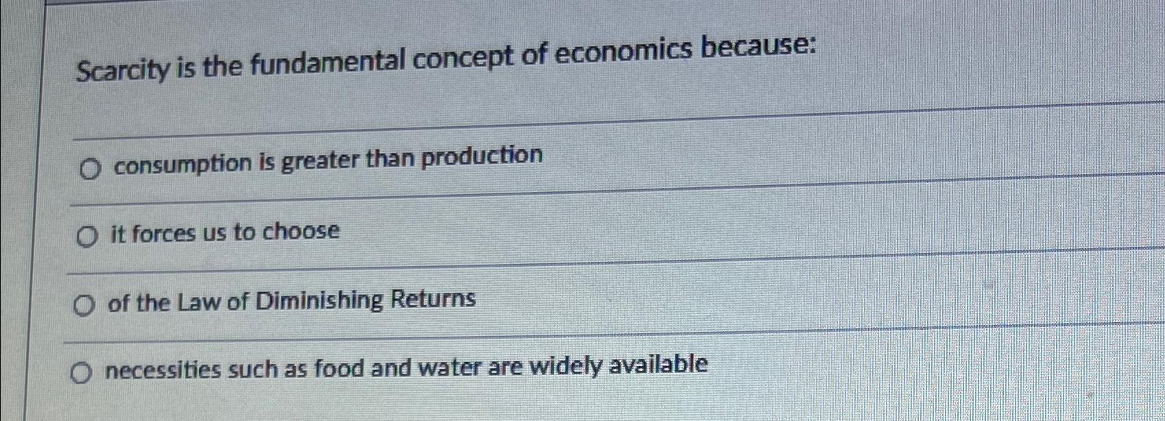 Solved Scarcity is the fundamental concept of economics | Chegg.com