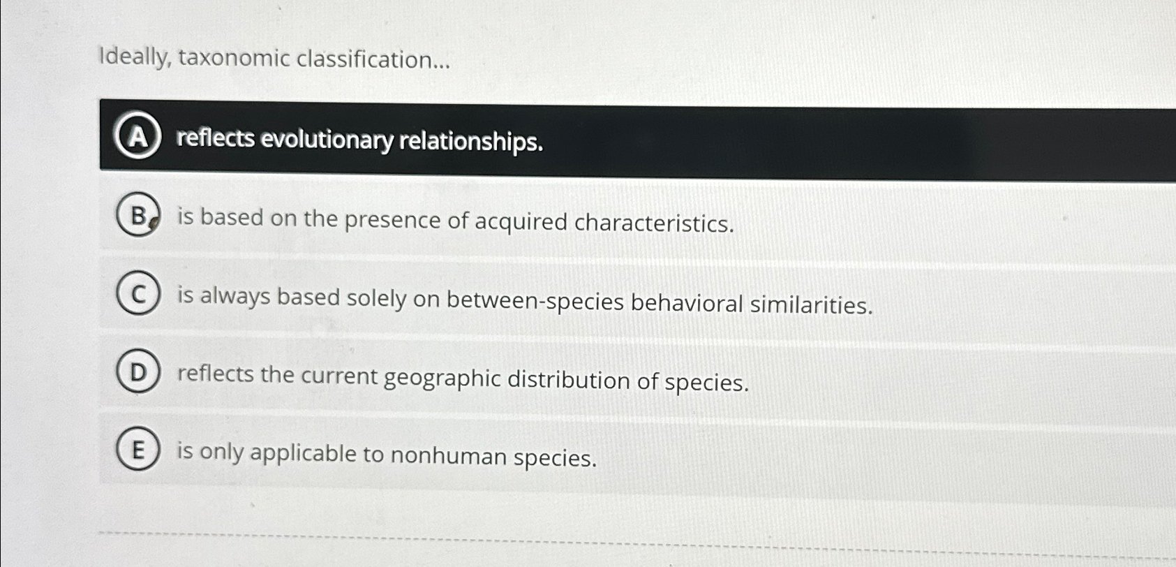 Solved Ideally, taxonomic classification...A) ﻿reflects | Chegg.com