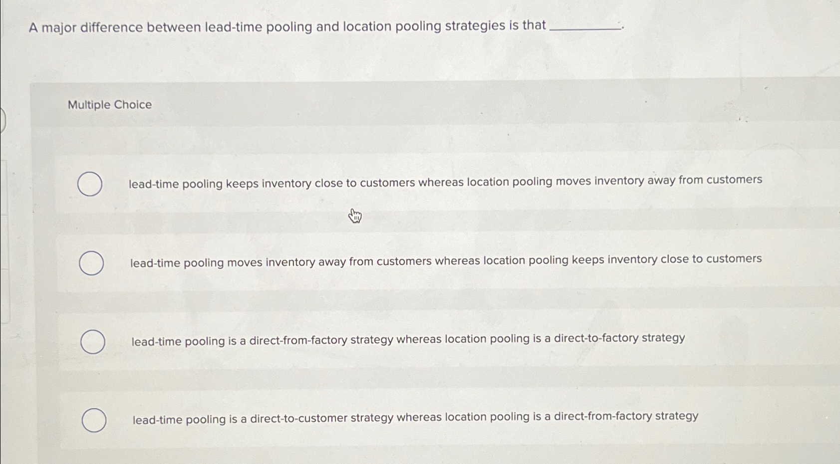 Solved A major difference between lead-time pooling and | Chegg.com