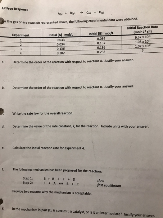 Solved How do you find the order of reaction for eah | Chegg.com