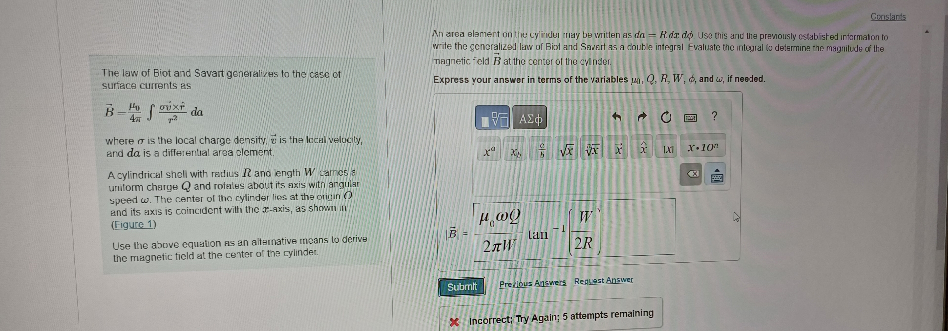 Solved ConstantsThe law of Biot and Savart generalizes to | Chegg.com