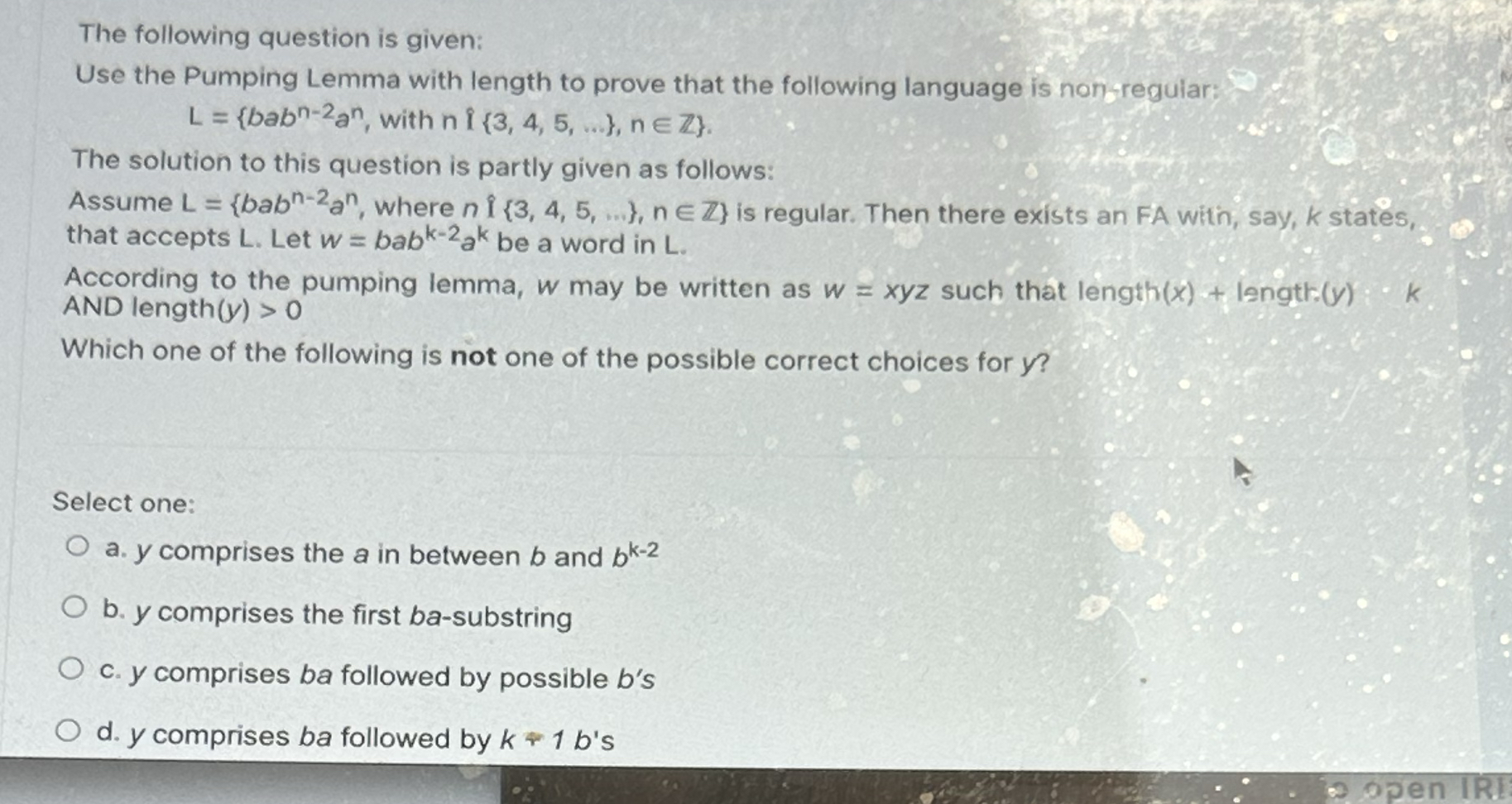 Solved The following question is given:Use the Pumping Lemma | Chegg.com