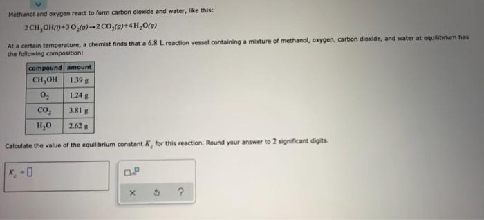 Solved Methanol and oxygen react to form carbon dioxide and | Chegg.com