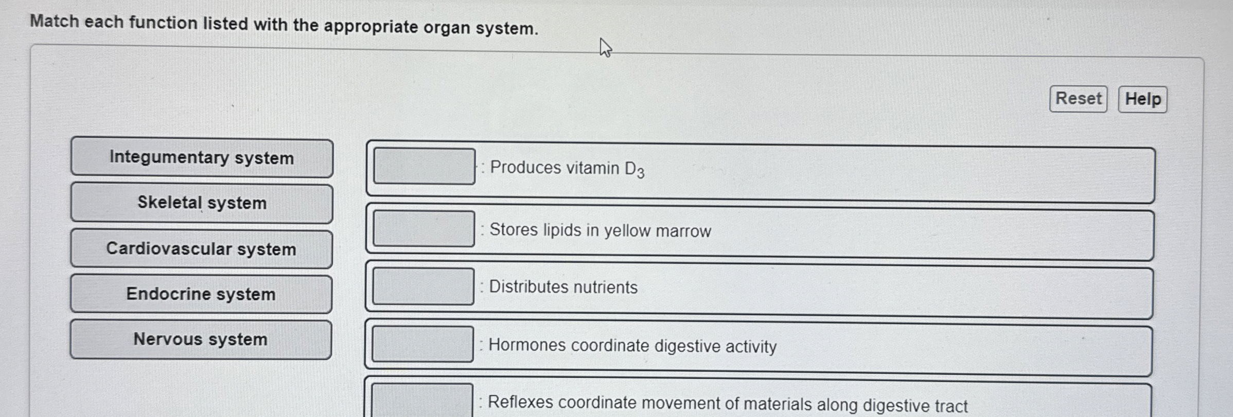 Solved Match each function listed with the appropriate organ | Chegg.com