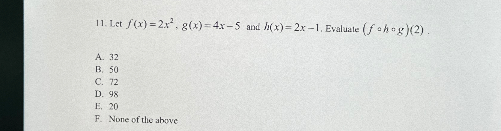 Solved Let F X 2x2 G X 4x 5 ﻿and H X 2x 1 ﻿evaluate