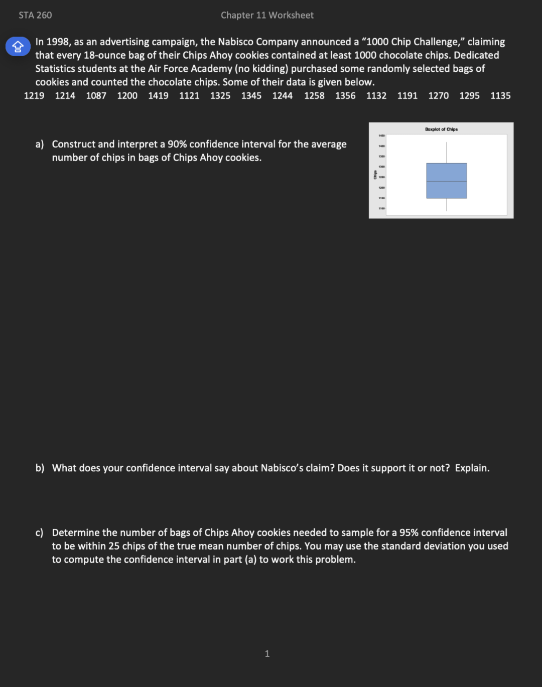 Solved STA 260Chapter 11 ﻿WorksheetIn 1998, ﻿as an | Chegg.com