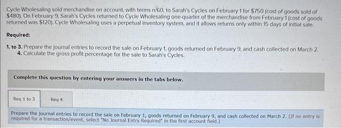 Solved Cycle Wholesaling sold merchandise on account, with | Chegg.com