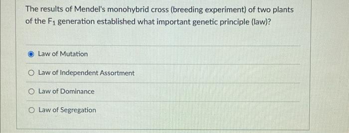 Solved What were the results of Mendel's monohybrid cross | Chegg.com