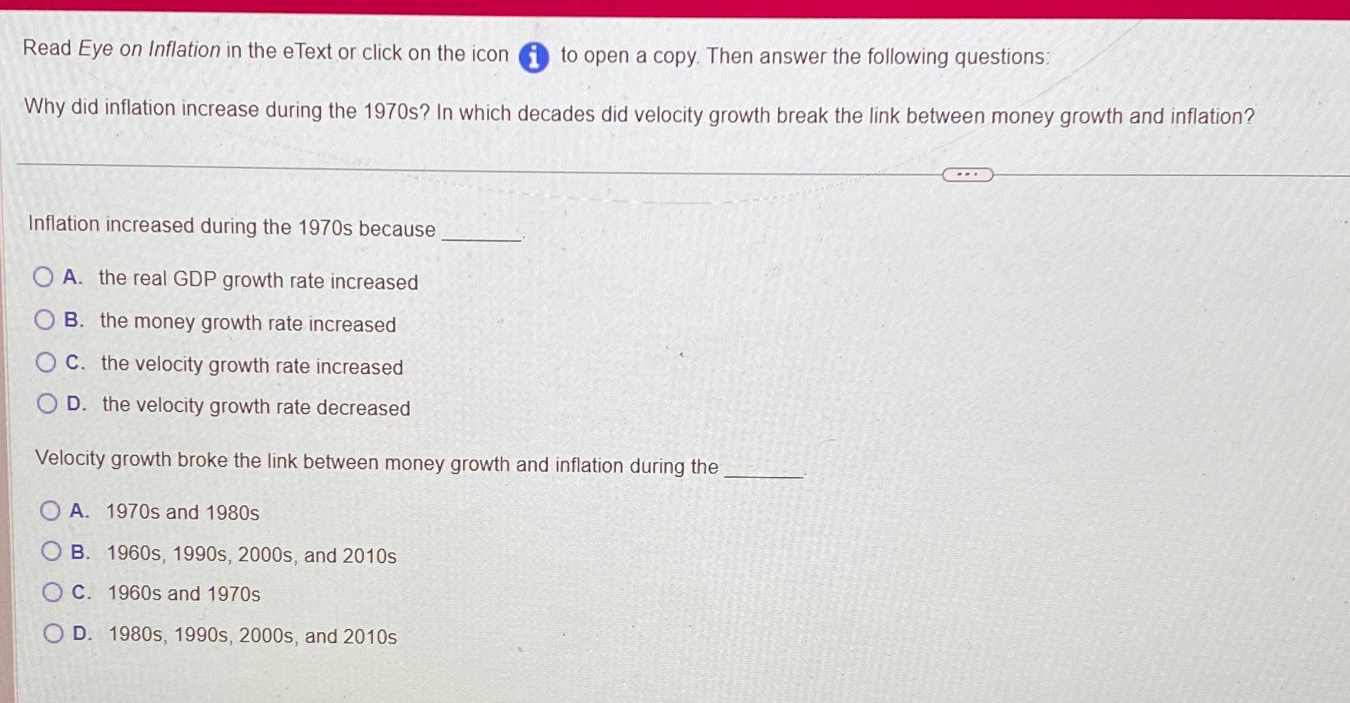 Solved Read Eye on Inflation in the eText or click on the | Chegg.com