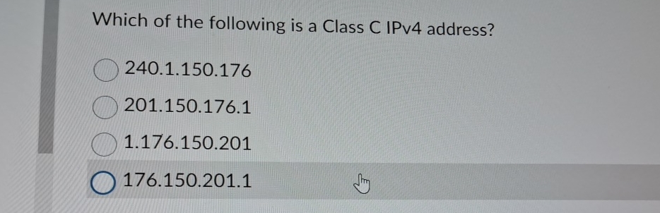 Solved Which of the following is a Class C IPv4 | Chegg.com