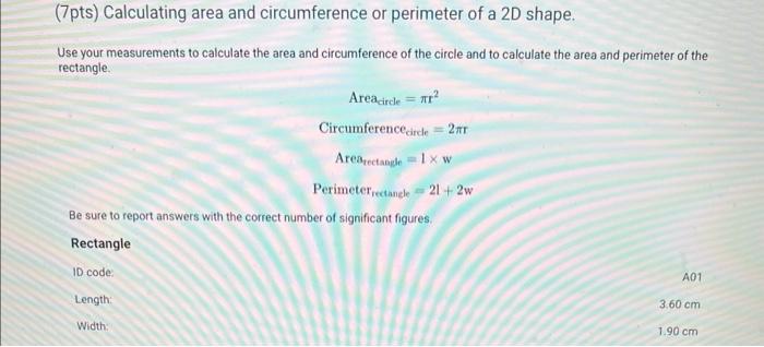 Solved (7pts) Calculating area and circumference or | Chegg.com