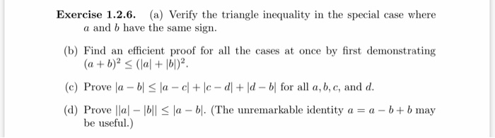 Solved Exercise 1.2.6. (a) Verify the triangle inequality in | Chegg.com