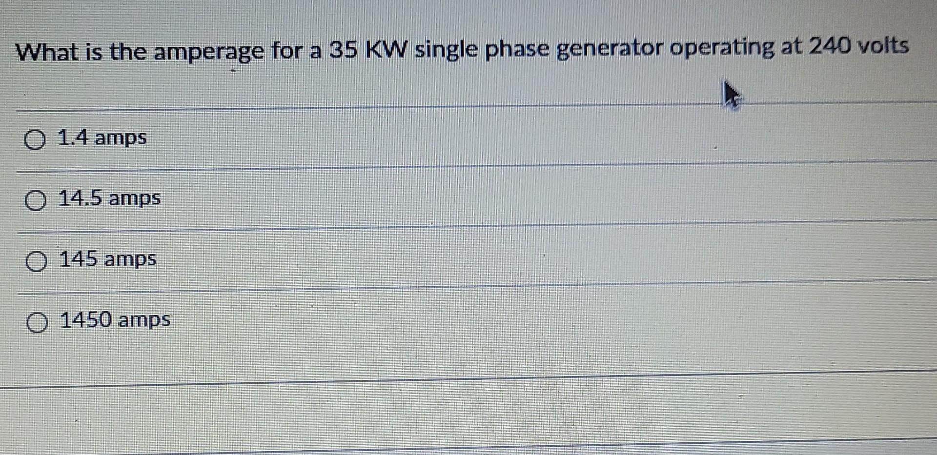 Solved What is the amperage for a 35 KW single phase | Chegg.com