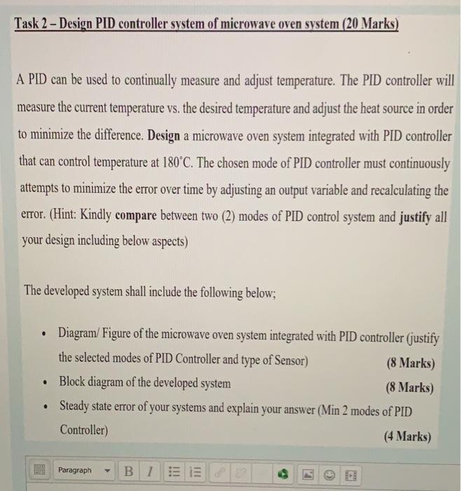 Solved Task 2 - Design PID controller system of microwave | Chegg.com