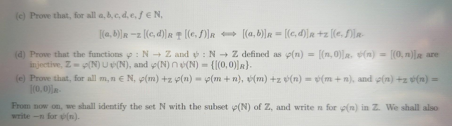 Solved Construction of Z: Let N={0,1,2,3,…} be the set of | Chegg.com