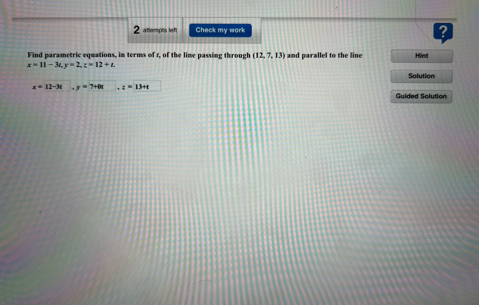 Solved 2 ﻿attempts leftFind parametric equations, in terms | Chegg.com