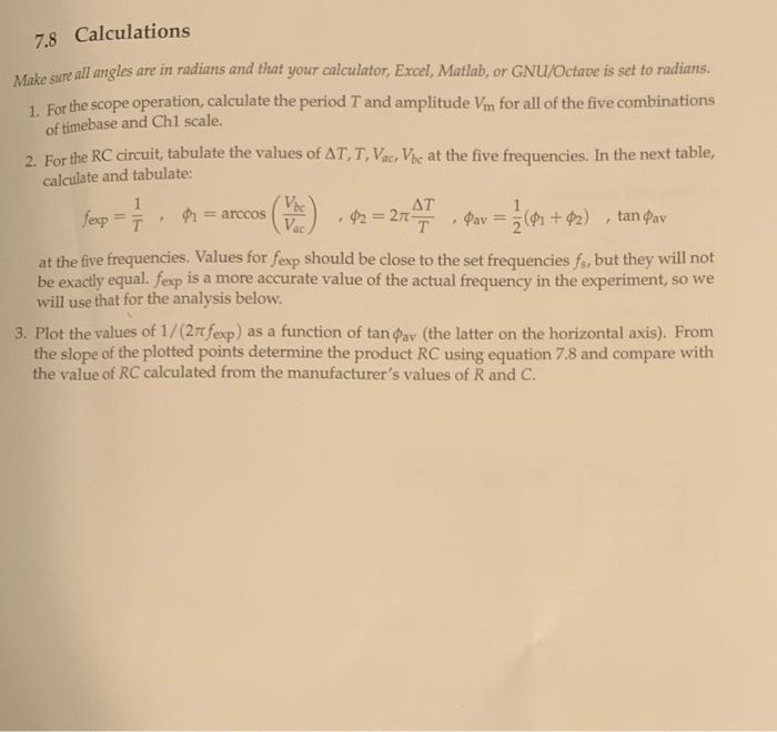 Solved 7.8 Calculations = arccos Make sure all angles are in | Chegg.com