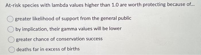 Solved At-risk species with lambda values higher than 1.0 | Chegg.com