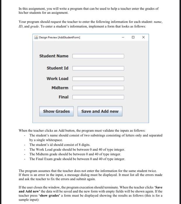Solved The answer should include 4 classes student and | Chegg.com